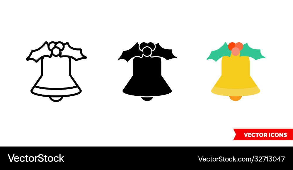 Jingle bell icon 3 types isolated sign Royalty Free Vector