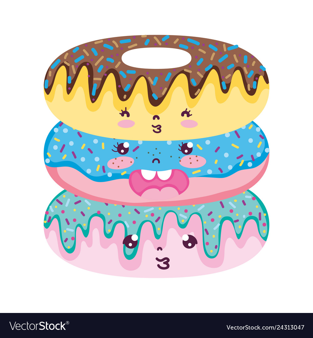 Kawaii expression donuts sweet food Royalty Free Vector