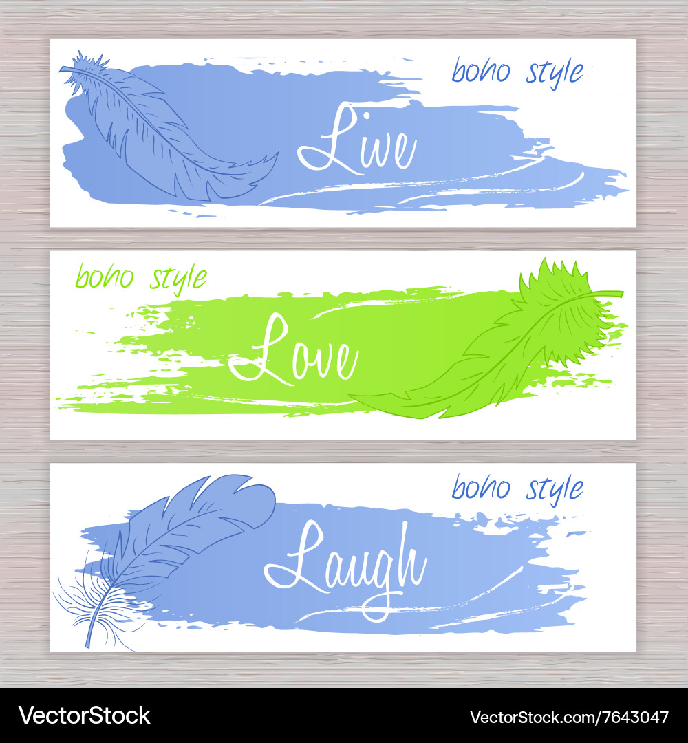 Printable banners with hand drawn feathers Vector Image