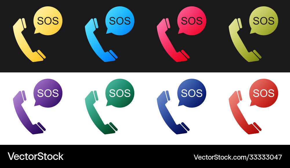 Set sos call icon isolated on black and white Vector Image