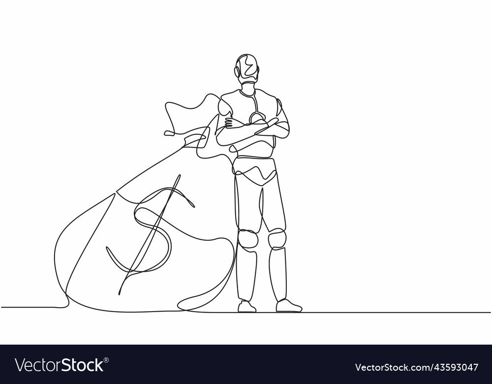 Single continuous line drawing robots lean Vector Image