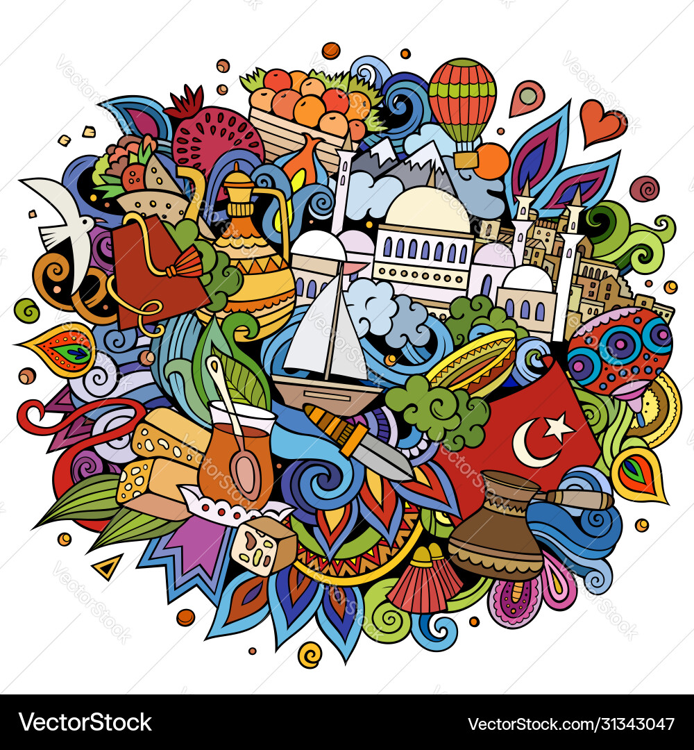 Turkey hand drawn cartoon doodles Royalty Free Vector Image