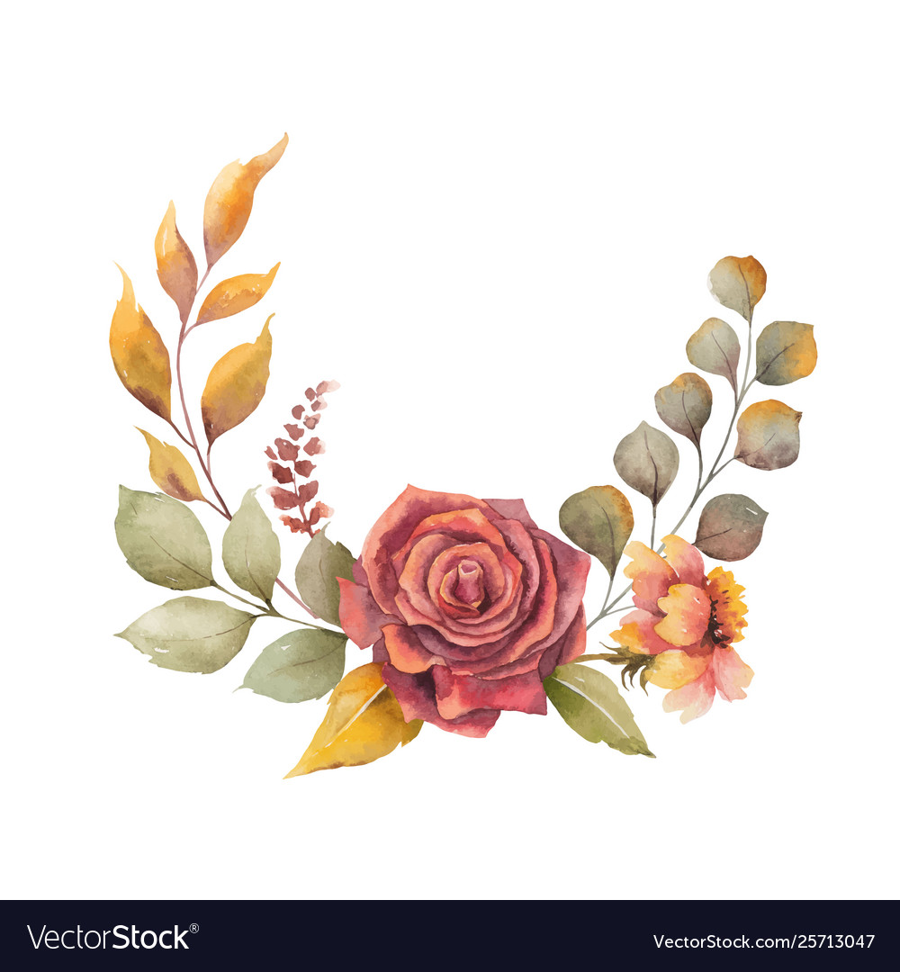 Watercolor autumn wreath with red rose Royalty Free Vector