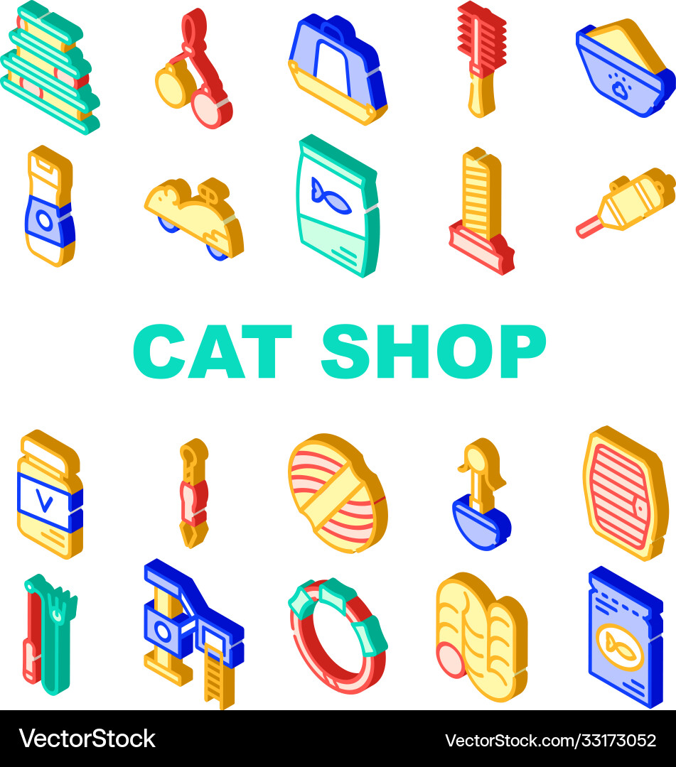 Cat market accessory collection icons set Vector Image
