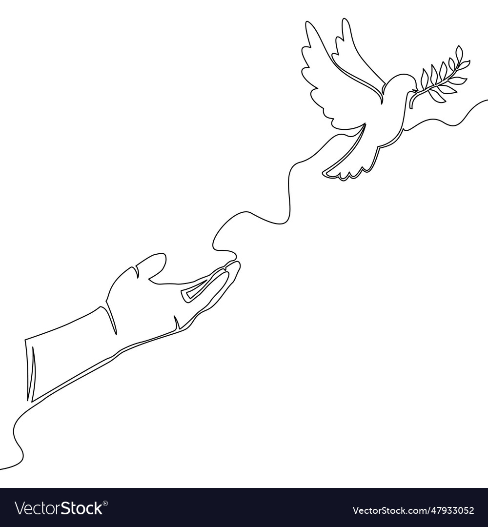 Continuous line drawn hand releases dove of peace Vector Image