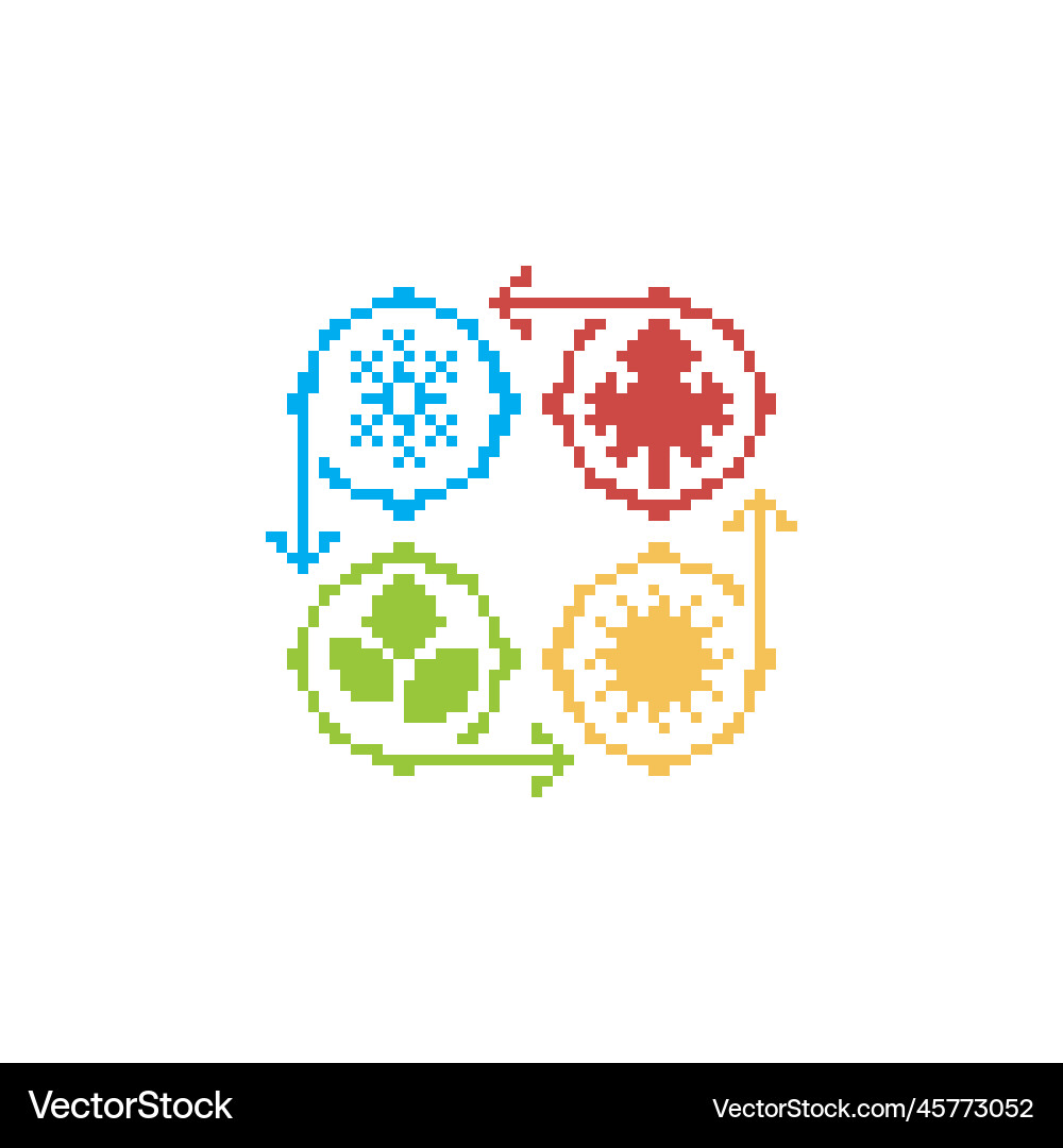Four seasons change rotation pixel art 8 bit icon Vector Image