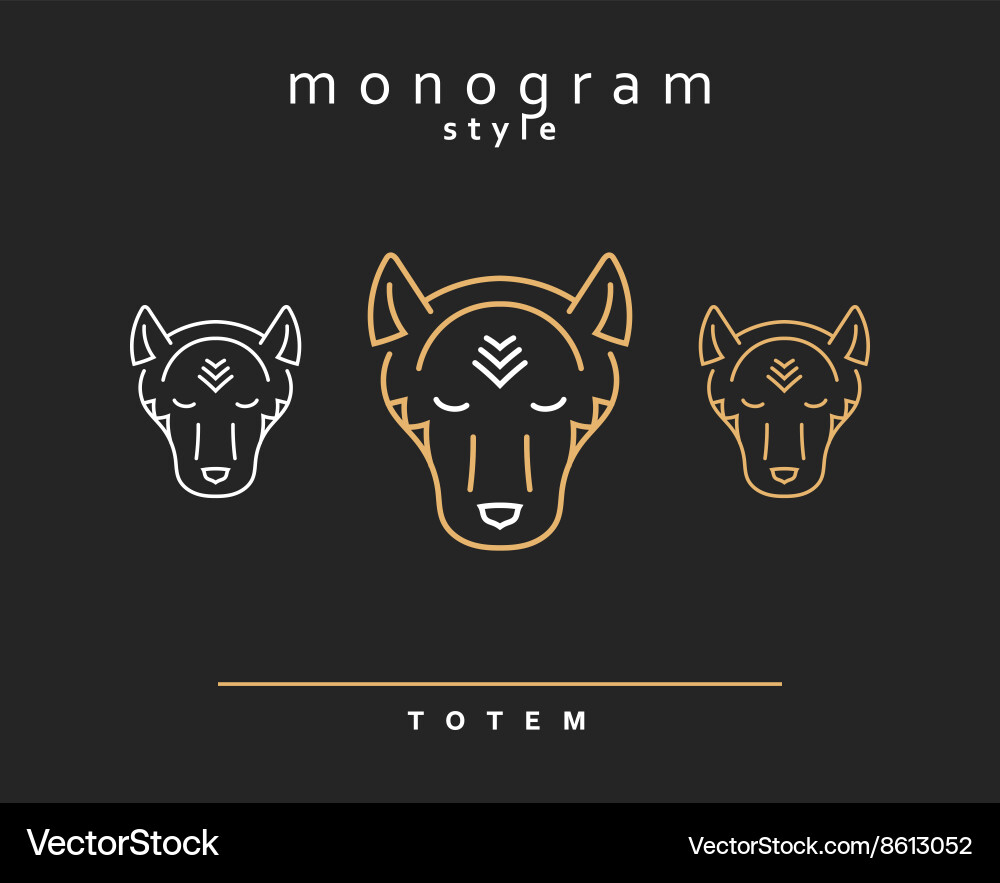 Monogram wolf Wolf Totem A set of monogrammed Vector Image