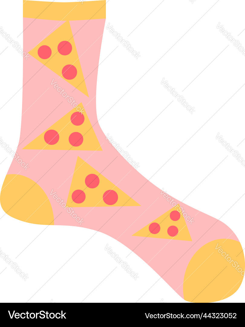 Pink sock with pizza slices on a white Royalty Free Vector