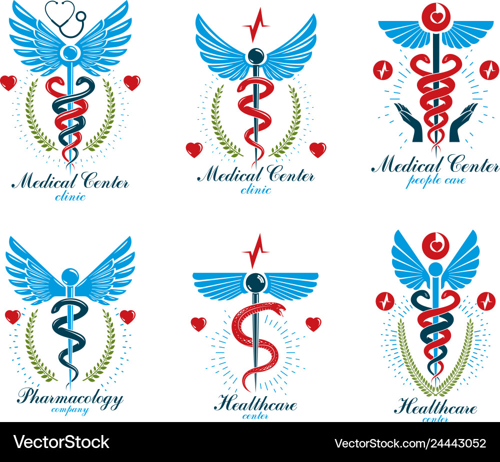 Set of caduceus logotypes can be used Royalty Free Vector