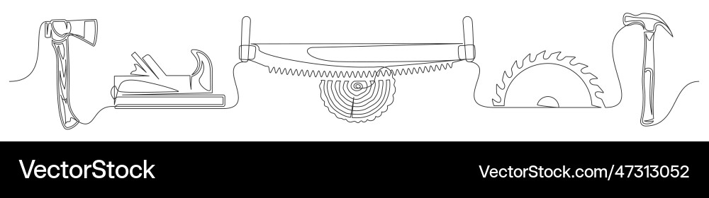 Set of continuous one line carpentry elements Vector Image