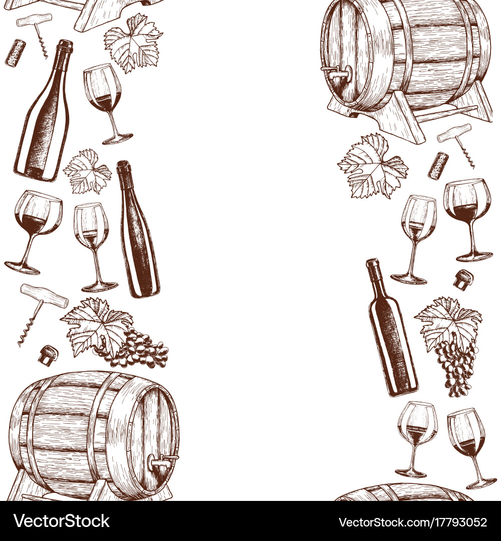 Vertical seamless borders sketch wine icons Vector Image