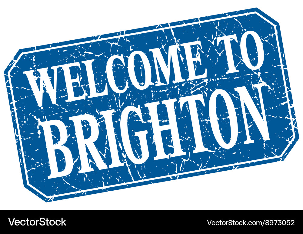 Welcome to brighton blue square grunge stamp Vector Image