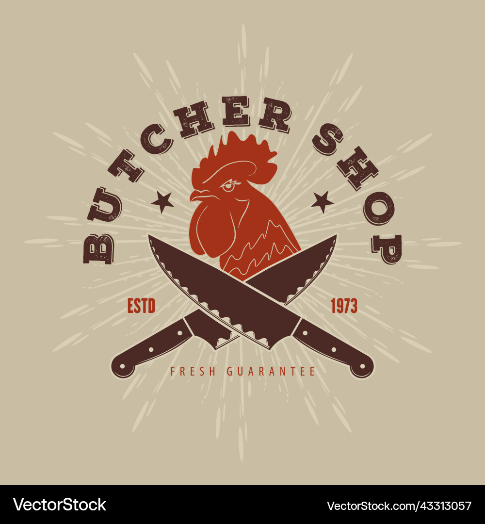 Butcher shop logo design with rooster Royalty Free Vector