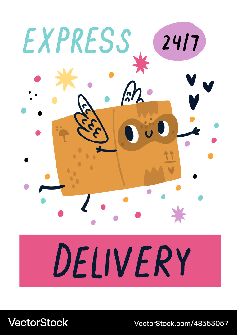 Delivery box poster cardboard container cartoon Vector Image