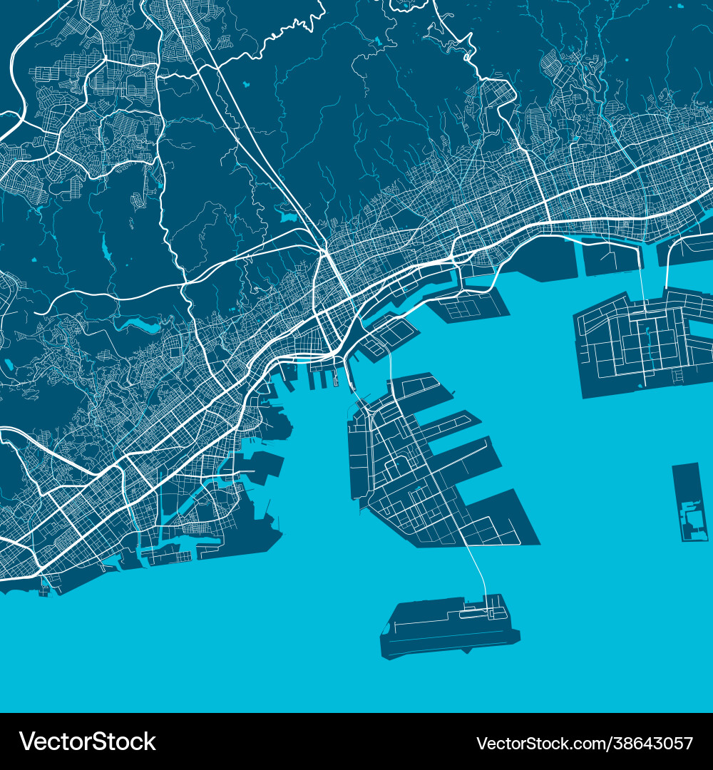 Detailed map poster kobe city linear print Vector Image