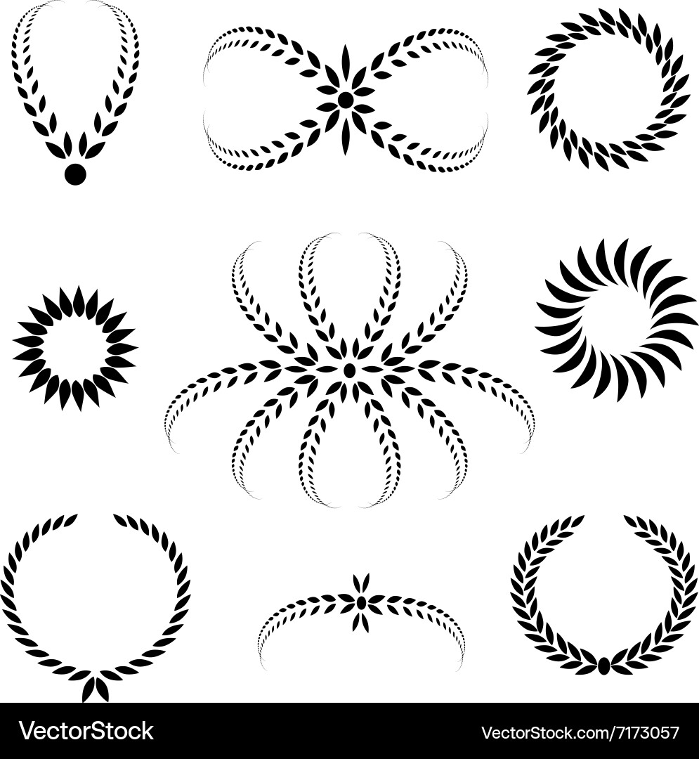 Laurel wreath tattoo set black abstract stylized Vector Image