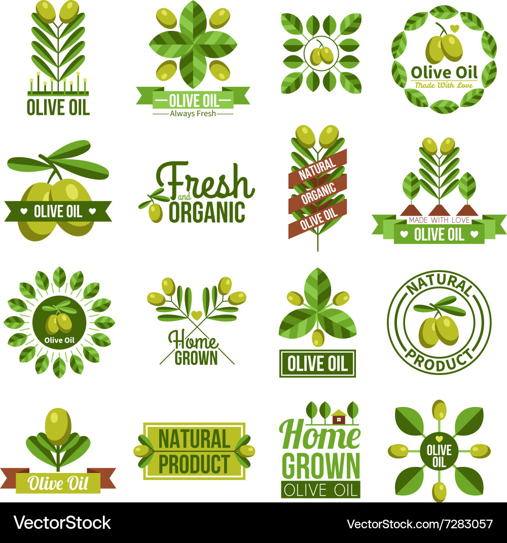 Organic natural olive oil label set Royalty Free Vector