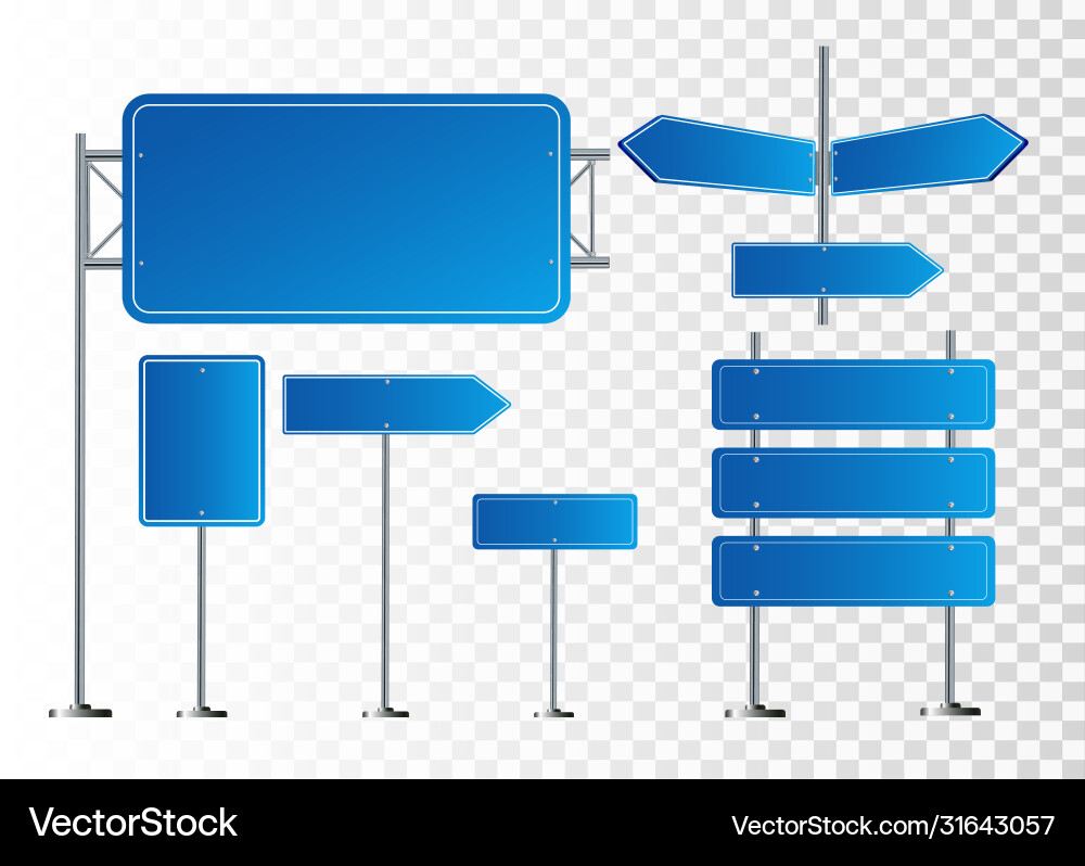 Road blue traffic signs set blank board Royalty Free Vector
