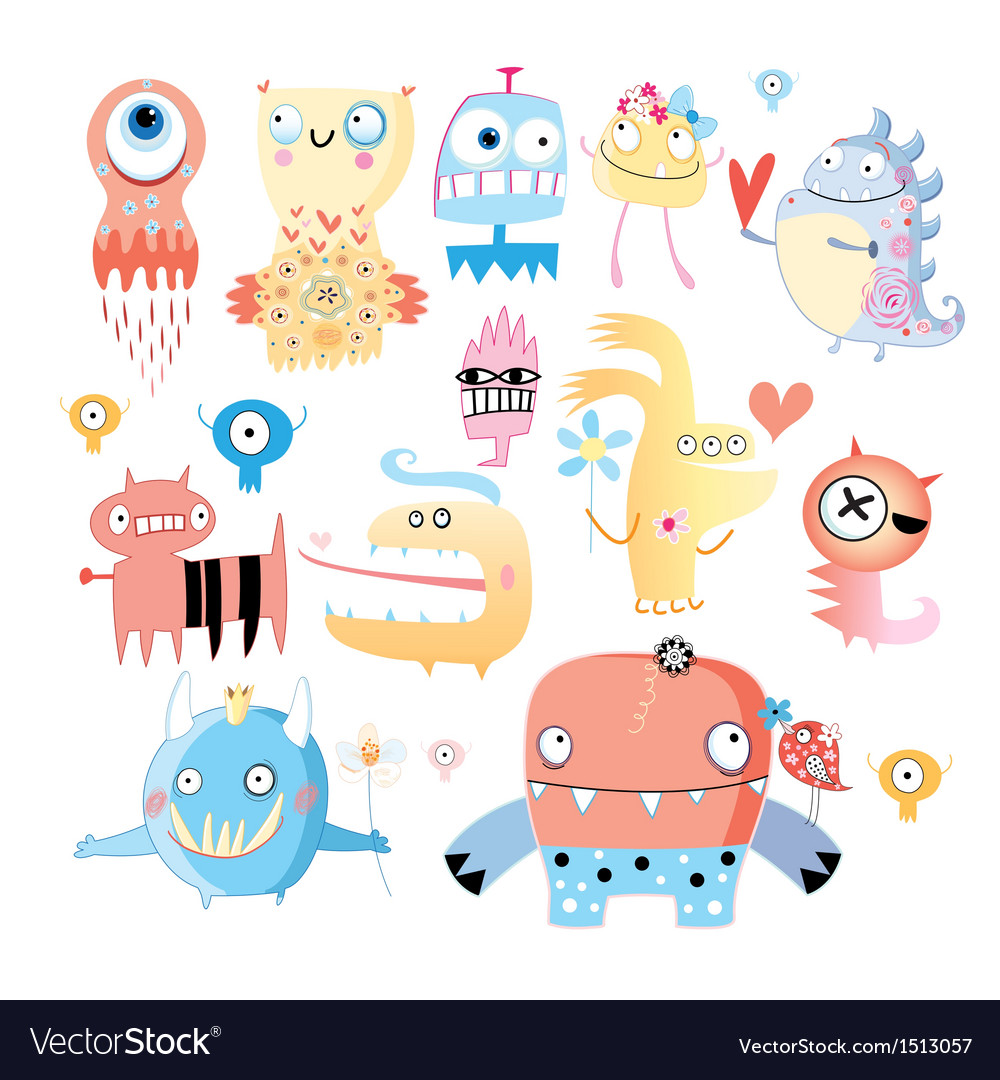 Set Funny Monsters Royalty Free Vector Image Vectorstock