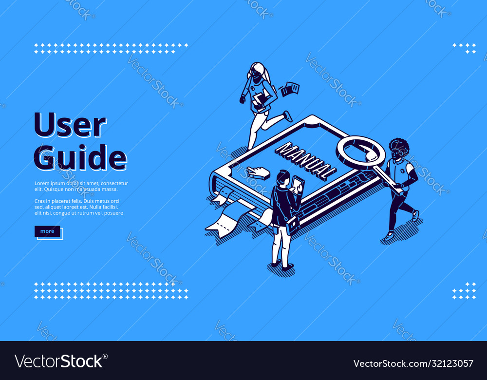 User guide isometric landing page people and book Vector Image