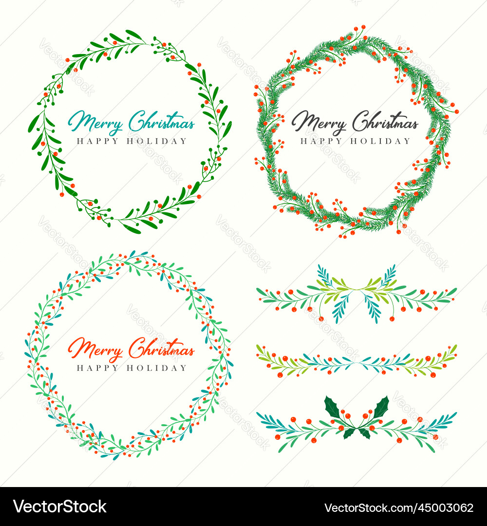Christmas wreath and border set Royalty Free Vector Image