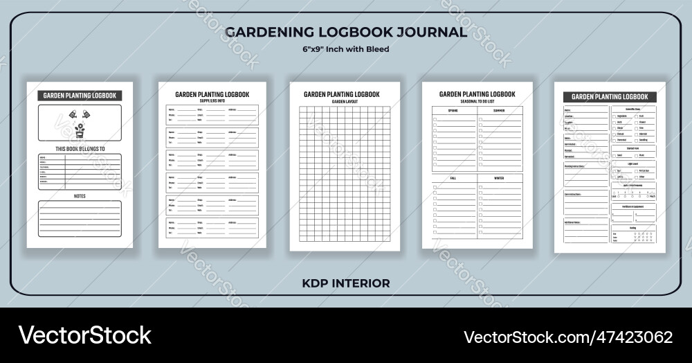 Garden planting log book template kdp interior Vector Image