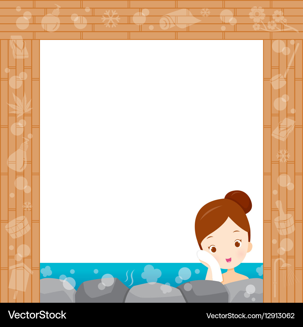 Girl relaxing in hot spring border Royalty Free Vector Image