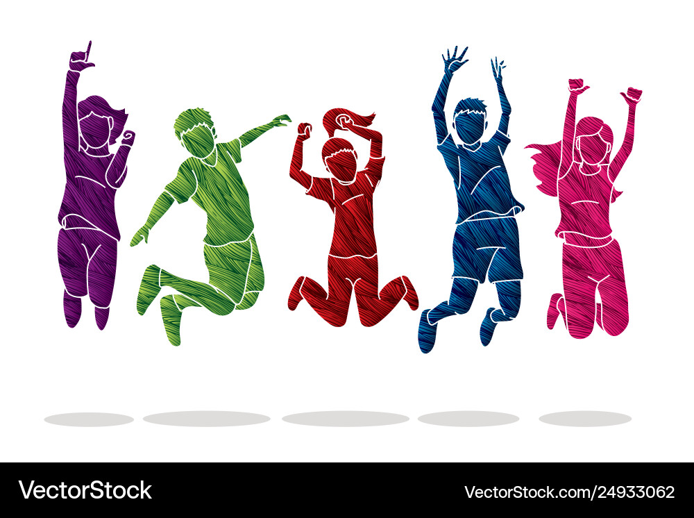 Group children jumping happy fun party Royalty Free Vector