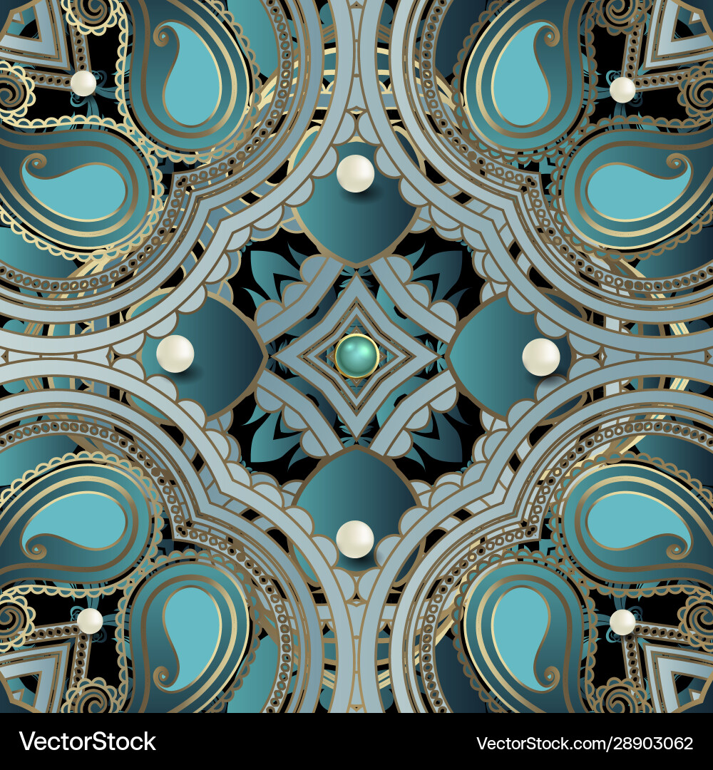 Oriental turquoise 3d paisley seamless Royalty Free Vector