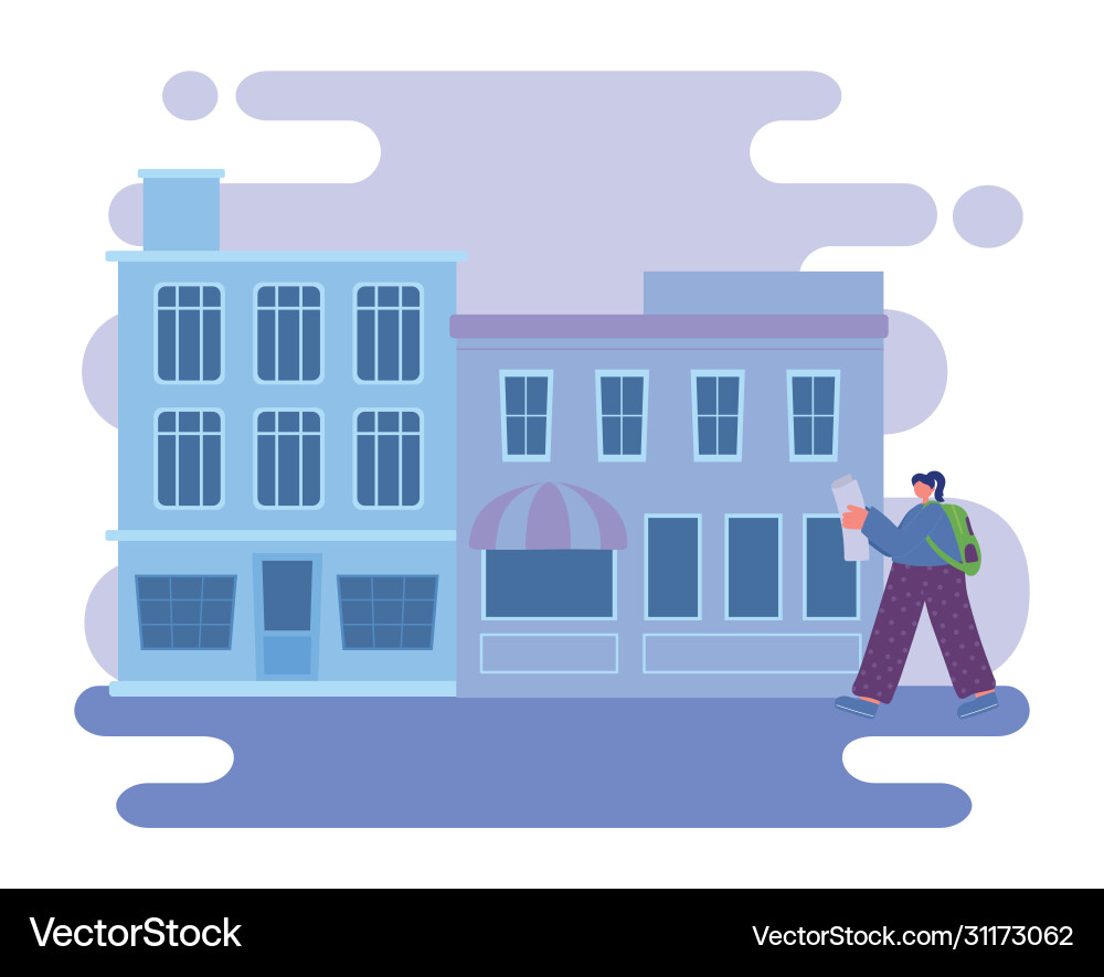 People activities young woman reading map Vector Image