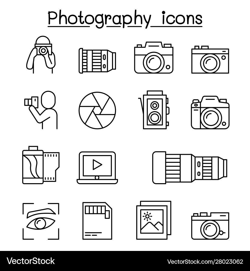Photography icon set in thin line style Royalty Free Vector