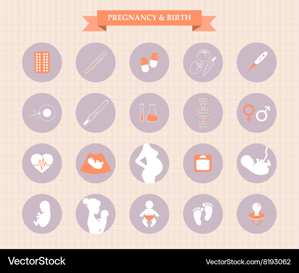 Pregnancy and birth icons set Royalty Free Vector Image