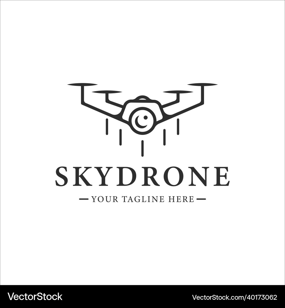 Sky drone logo line art vintage template icon Vector Image