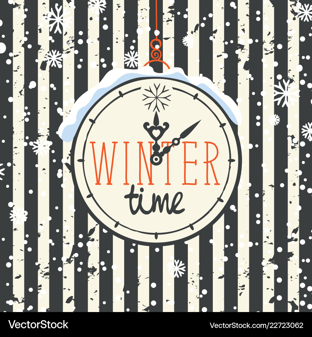 Winter banner with clock and snowflakes Royalty Free Vector