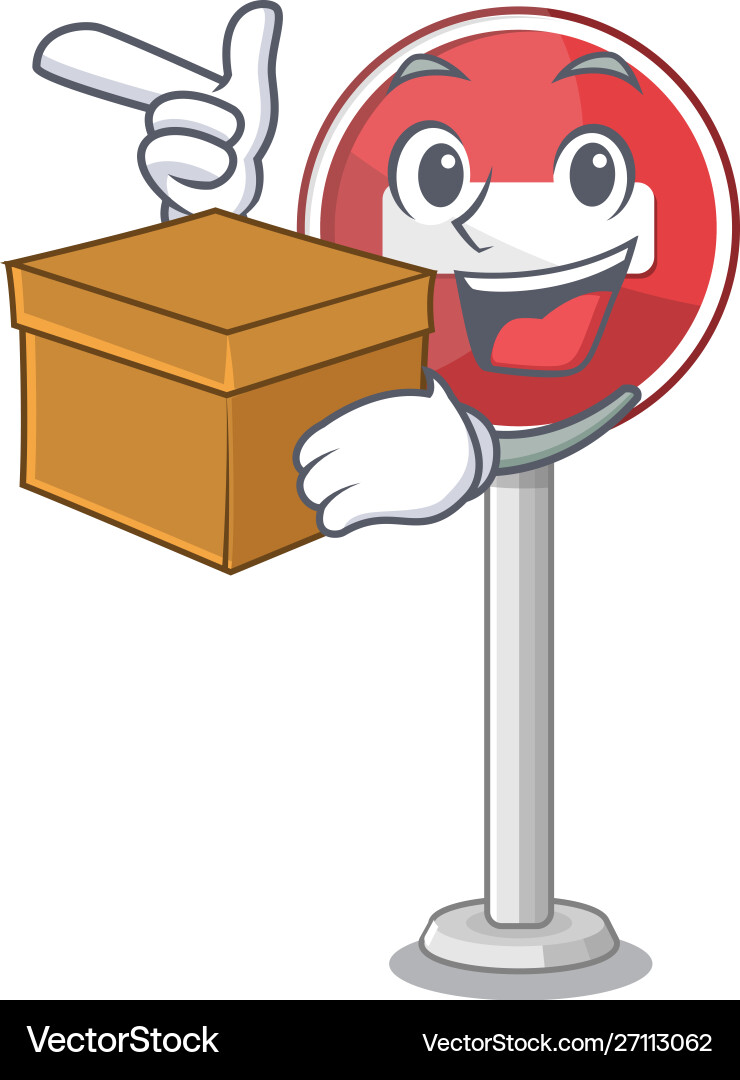 With box no entry on cartoon side road Royalty Free Vector