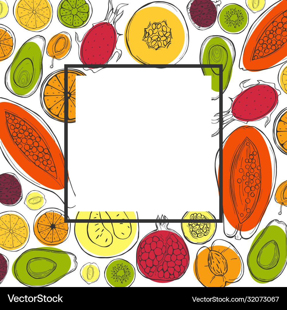 Frame with hand drawn fruits on white background Vector Image