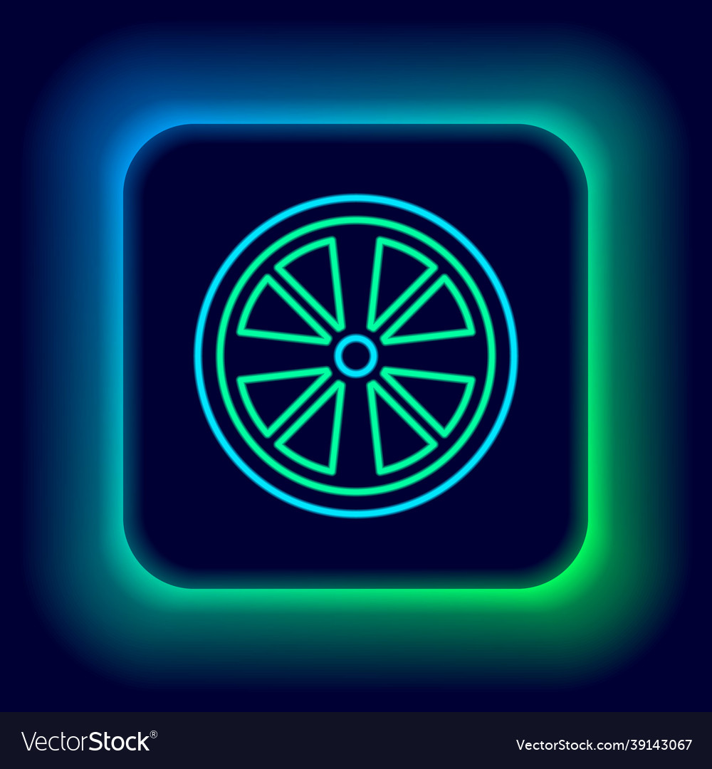 Glowing neon line alloy wheel for a car icon Vector Image Glowing neon line alloy wheel for a car icon Vector Image