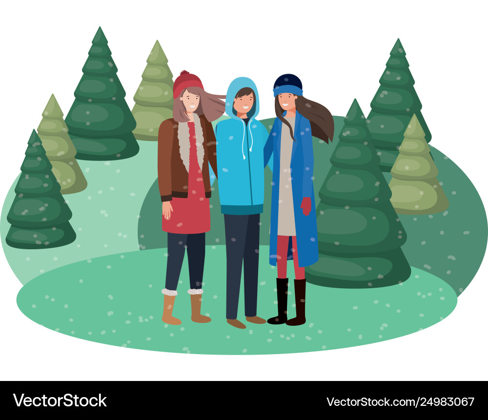 Group people with winter clothes and christmas Vector Image