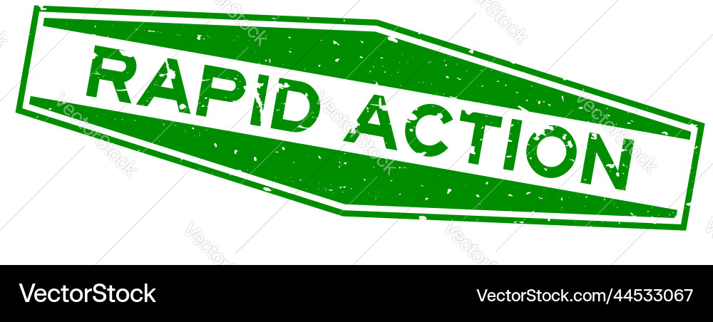 Grunge green rapid action word hexagon rubber Vector Image