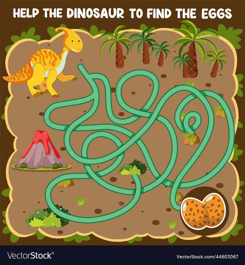 Maze game template in dinosaur theme for kids Vector Image