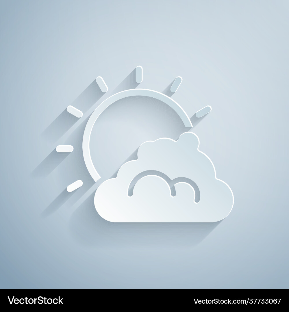 Paper cut sun and cloud weather icon isolated Vector Image