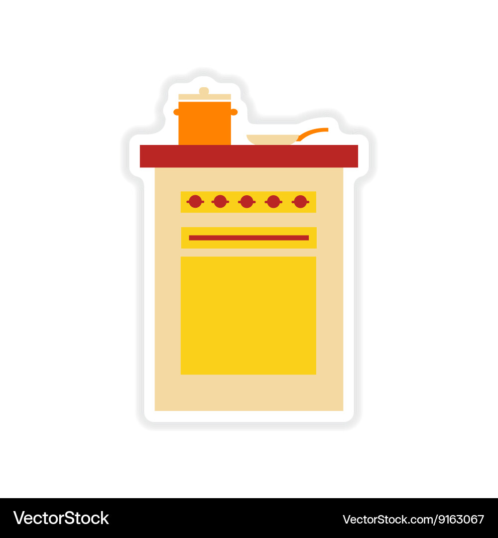 Paper sticker on white background kitchen stove Vector Image