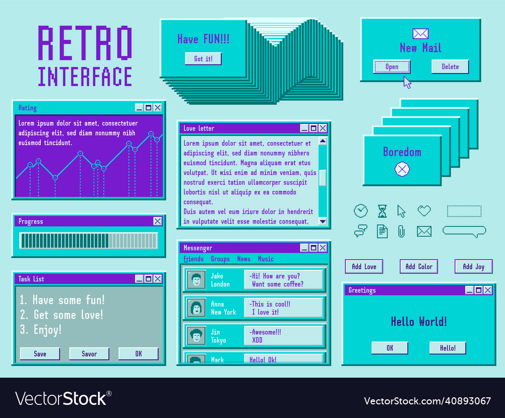 Retro interface elements vintage pc window Vector Image