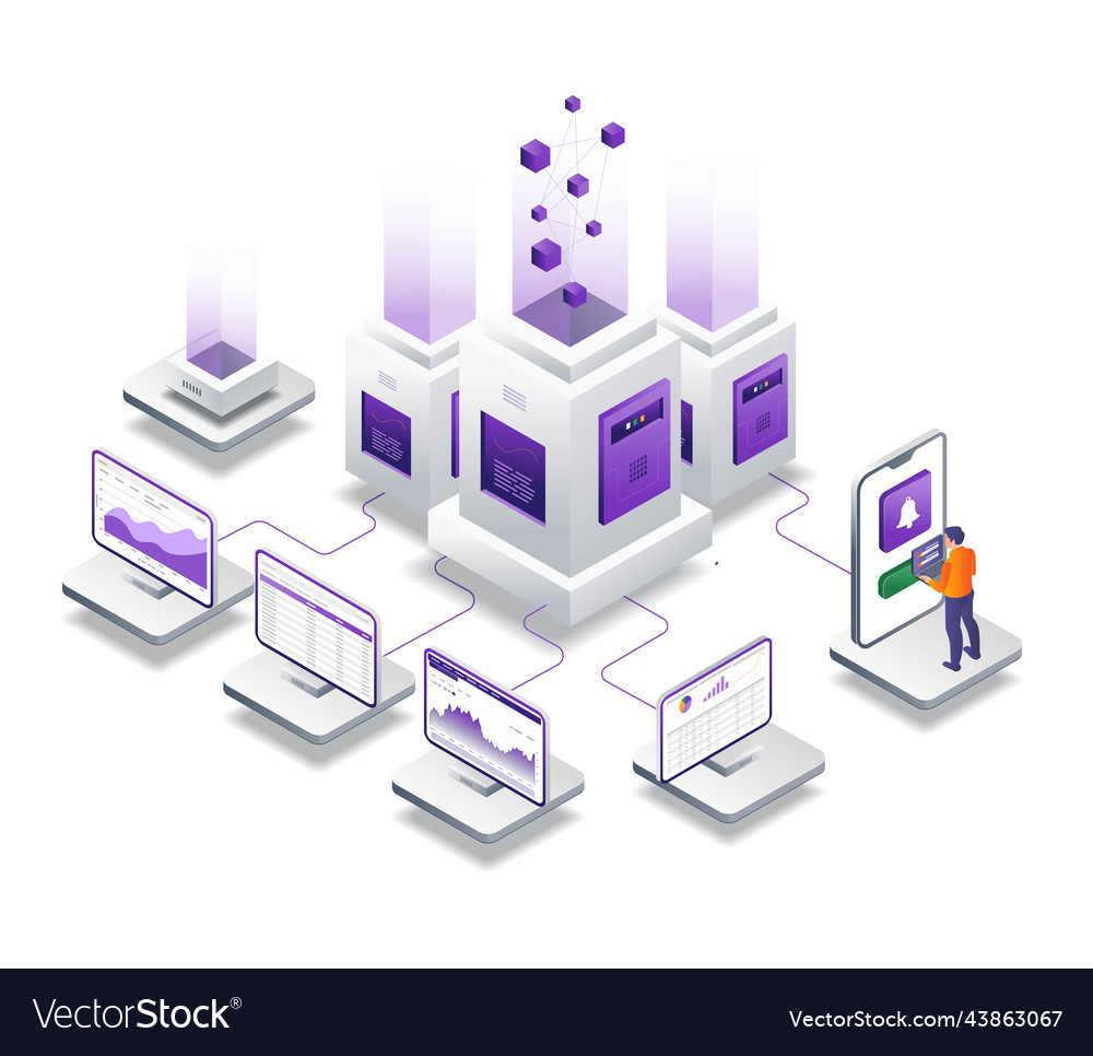 Server data analyst and hosting Royalty Free Vector Image