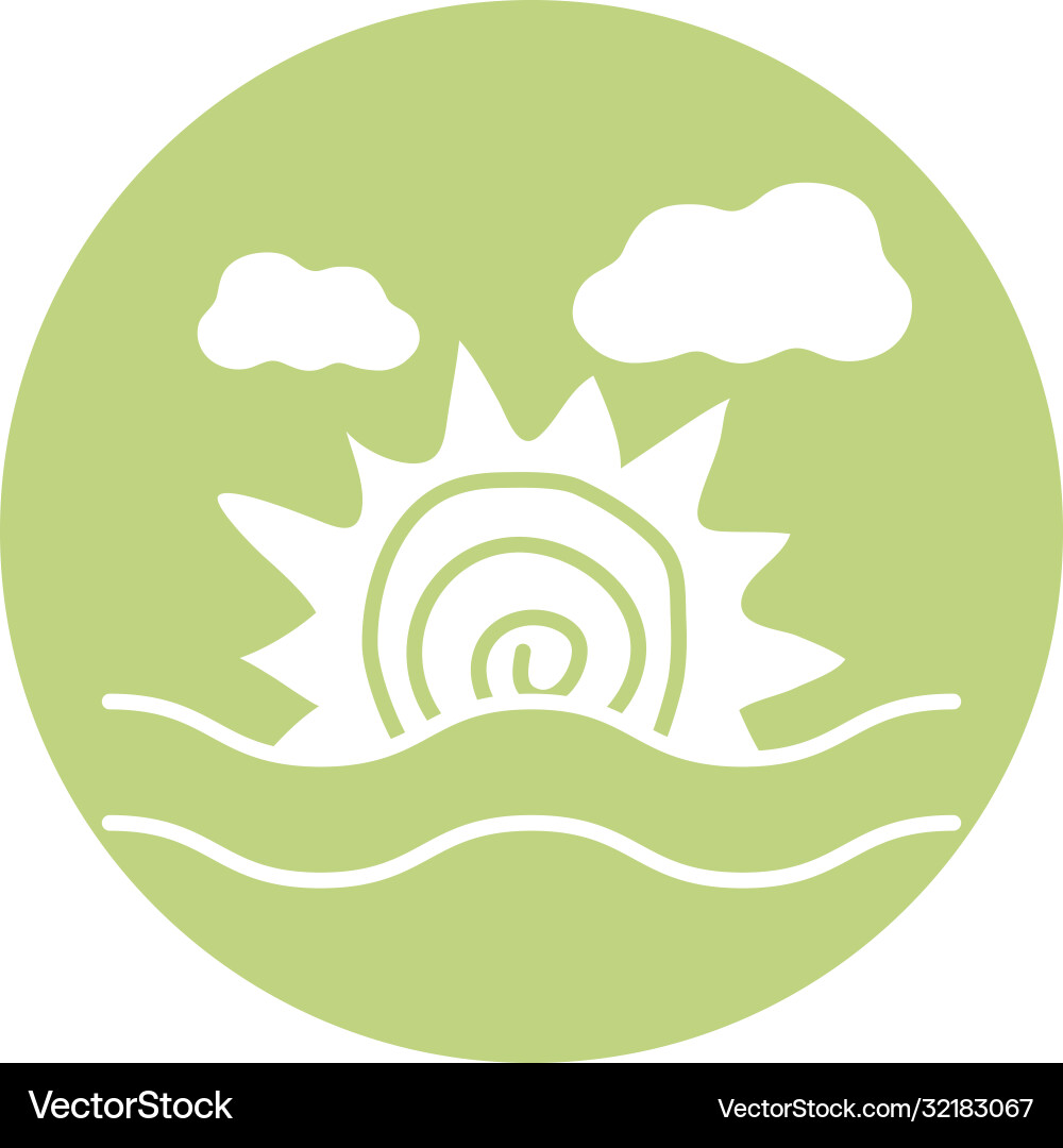 Summer sun with sea waves block icon Royalty Free Vector
