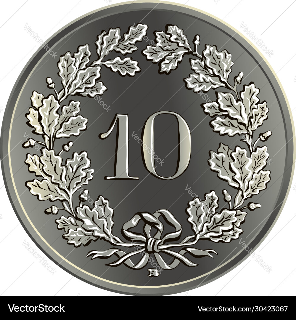 Swiss money 10 centimes silver coin Royalty Free Vector