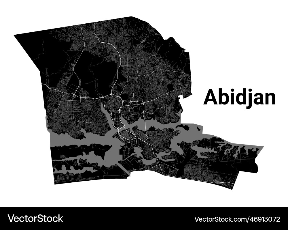 Abidjan cote divoire map detailed black Royalty Free Vector