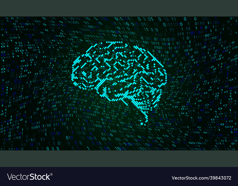Concept of a human brain formed out binary Vector Image