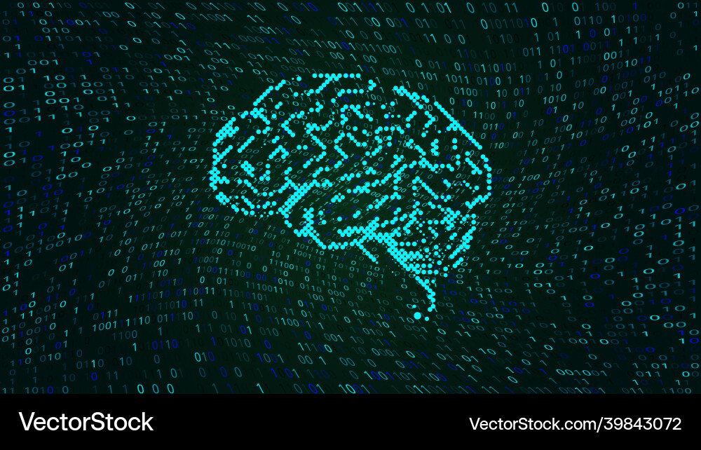 Concept of a human brain formed out of binary Vector Image