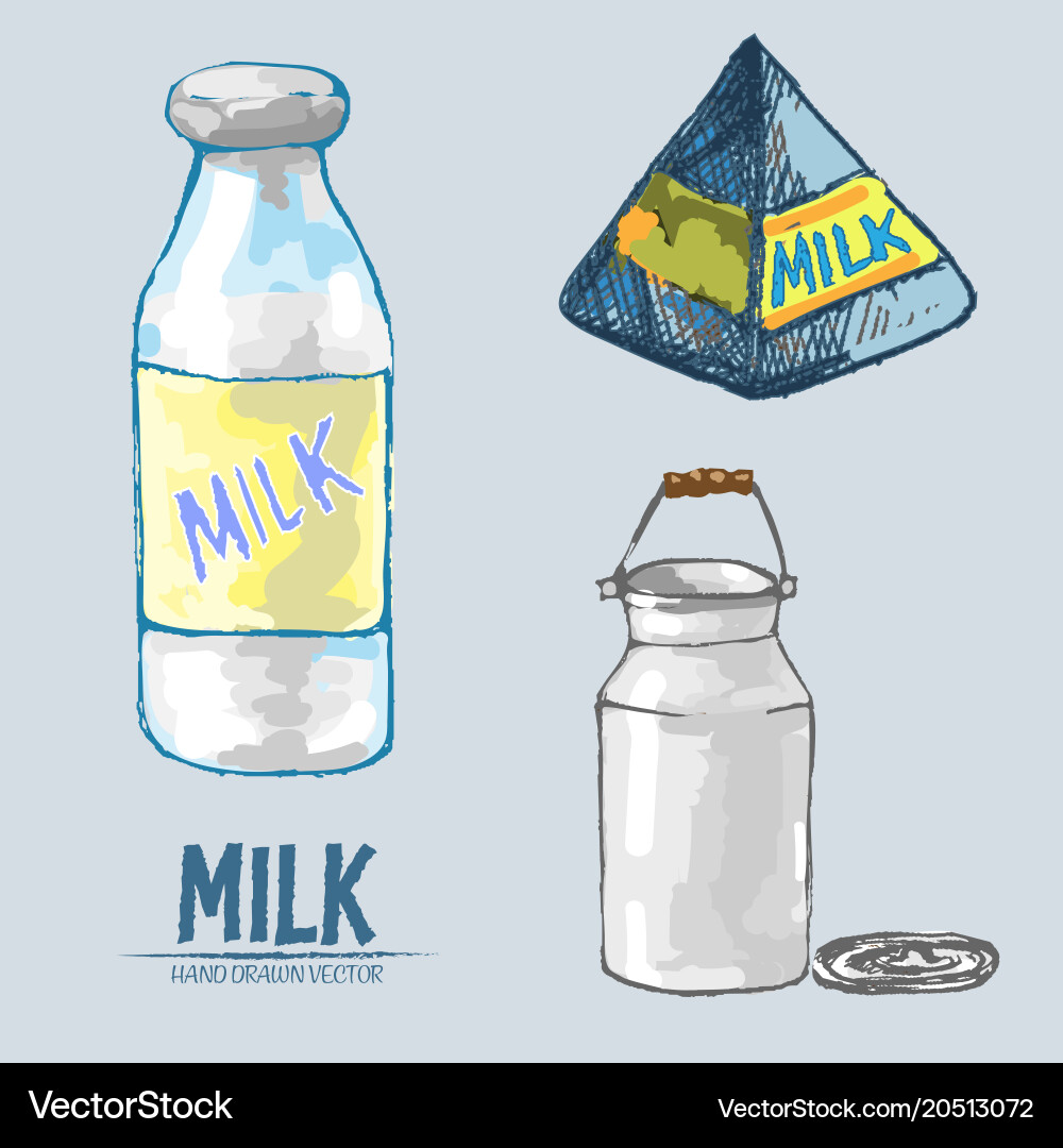 Digital detailed line art milk Royalty Free Vector Image